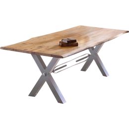 Esstisch Sit Tische Gr. B/H/T: 200 cm x 76 cm x 100 cm, 200 x 100 cm, beige (natur, antiksilber, natur) Esstische rechteckig mit Baumkante wie gewachsen