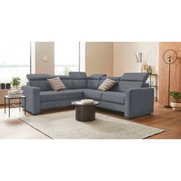 Sit & More Ecksofa SIT & MORE "Bologna L-Form", blau (blau, grau), B:247cm H:84cm T:227cm, Sofas, Ecksofa, Kopfteilverstellung, wahlweise mit Bettfunktion und Schubkasten