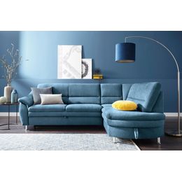 Sit & More Ecksofa SIT & MORE "Cardoso L-Form", blau (azur), B:250cm H:90cm T:175cm, Luxus-Microfaser (90% Polyester, 10% Polyamid);Flachgewebe (100% Polyester);Struktur (100% Polyester), Sofas, Ecksofa, mit Federkern, wahlweise mit Bettfunktion und Schubkasten