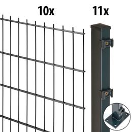 GARDEN 'N' MORE Doppelstabmattenzaun "Excellent" Zaunelemente 10 Elemente für 20 m, LxH: 200 x 83 cm, mit 11 Pfosten Gr. H/L: 80 cm x 20 m, grau (anthrazit) Zaunelemente