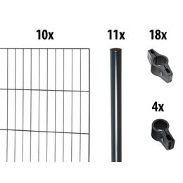 GARDEN 'N' MORE Einstabmattenzaun "mit Rundpfosten" Zaunelemente 10 Elemente für 20 m, LxH: 200 x 75 cm, mit 11 Pfosten Gr. H/L: 75 cm x 20 m, grau (anthrazit) Zaunelemente