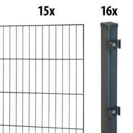 GARDEN 'N' MORE Einstabmattenzaun "Standard" Zaunelemente 15 Elemente für 30 m, LxH: 200 x 75 cm, mit 16 Pfosten Gr. H/L: 75 cm x 30 m H/L: 75 cm x 30 cm, grau (anthrazit) Zaunelemente