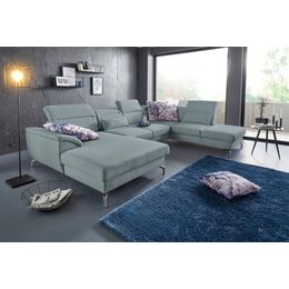 Sit & More Wohnlandschaft SIT & MORE "Percy U-Form", blau (aqua), B:343cm T:235cm, Sofas, Wohnlandschaft, 15 cm Fu&szlig;h&ouml;he, Sitztiefenverstellung, wahlweise in 2 Fu&szlig;farben