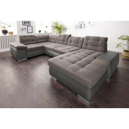 Sit & More Wohnlandschaft SIT & MORE "Ontario U-Form", grau (fango, delfin), B:355cm H:75cm T:208cm, Luxus-Microfaser (Variante 2: 90% Polyester, 10% Polyamid);Flachgewebe (100% Polyester);Luxus-Microfaser (Variante 1: 100% Polyester), Sofas, XXL, wahlweise mit Bettfunktion