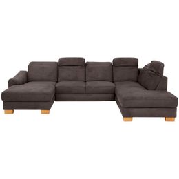 Wohnlandschaft Home Affaire "Dundee U-Form", braun (mocca), B:338cm H:86cm T:219cm, Luxus-Microfaser Florence (100% Polyester), Sofas, Wohnlandschaft, wahlweise mit Kopfteilverstellung und zus&auml;tzlich mit Bettfunktion