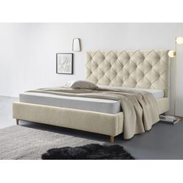 Polsterbett LEONIQUE "Louanne", beige (natur), B:198cm H:131cm L:221cm, Betten, mit schöner Knopfheftung im Rückenteil, inkl. Bettkasten