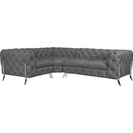 Chesterfield-Sofa LEONIQUE "Amaury L-Form", grau, B:264cm H:75cm T:204cm, Struktur (100% Polyester);Samtoptik (100% Polyester), Sofas, moderne Chersterfield-Optik, Breite 262 cm, Fußfarbe wählbar