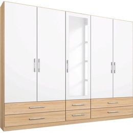 Kleiderschrank Rauch "Hersbruck" Schränke Gr. B/H/T: 225 cm x 210 cm x 54 cm, mit 1 Spiegel, weiß (struktureichefarben hell, weiß) mit 6 Schubkästen