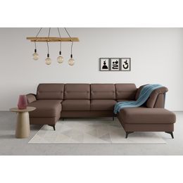 Sit & More Wohnlandschaft SIT & MORE "Sinatra U-Form", braun (espresso), B:326cm H:85cm T:220cm, 98% Polyester, 2% Polyamid, Sofas, Wohnlandschaft, optional mit Kopfteilverstellung und Armteilfunktion, Metallf&uuml;&szlig;e