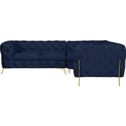 Chesterfield-Sofa LEONIQUE "Amaury L-Form", blau, B:264cm H:75cm T:204cm, Struktur (100% Polyester);Samtoptik (100% Polyester), Sofas, moderne Chersterfield-Optik, Breite 262 cm, Fußfarbe wählbar