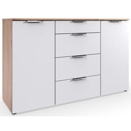 Kombikommode wimex "Level by fresh to go" Sideboards Gr. B/H/T: 135 cm x 84 cm x 41 cm, 4, weiß (front weiß, korpus plankeneiche nachbildung) Kombikommoden 2-türig, mit 4 Schubladen und soft-close Funktion, 135cm breit