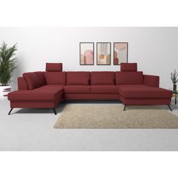 Sit & More Wohnlandschaft SIT & MORE "Olsen U-Form", rot (bordeaux), B:335cm H:88cm T:201cm, 100% Polyester, Sofas, Wohnlandschaft, inklusive Sitztiefenverstellung, wahlweise mit Bettfunktion, 15cm hoch