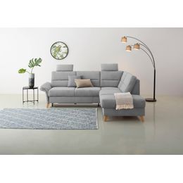 Ecksofa Home Affaire "Westerland L-Form", grau, B:238cm H:90cm T:213cm, 100% Polyester, Sofas, Ecksofa, Federkern-Polsterung, wahlweise mit Bettfunktion, Bettkasten