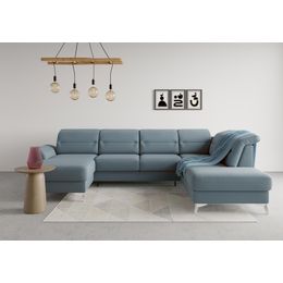 Sit & More Wohnlandschaft SIT & MORE "Sinatra U-Form", blau (hellblau), B:326cm H:85cm T:220cm, 90% Polyester, 10% Polyamid, Sofas, Wohnlandschaft, optional mit Kopfteilverstellung und Armteilfunktion etc.