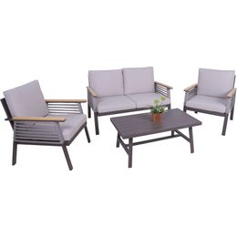 Gartenlounge-Set Garden Pleasure "Lounge-Gruppe »DENIA«" Sitzmöbel-Sets beige (natur, dunkelbraun) Outdoor Möbel 2 Sessel, 1 Sofa,Tisch LxB: 55,5x100 cm, inkl beigen Kissen