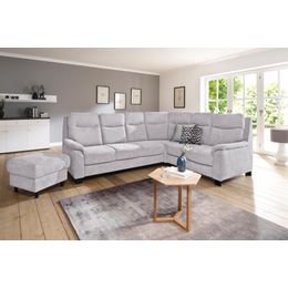 Ecksofa Home Affaire "Boccaccio L-Form", silber, B:265cm H:104cm T:215cm, Struktur weich (90% Polyester / 10% Polyamid);Luxus-Microfaser (100% Polyester);Luxus-Microfaser Vintageoptik(100% Polyester), Sofas, Ecksofa, mit Federkern, incl. Kopfteilverstellung, wahlweise Bettfunktion