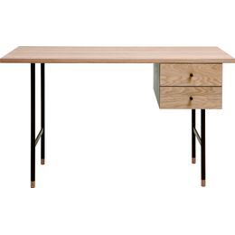 Schreibtisch WOODMAN "Daniel" Tische Gr. B/H/T: 130 cm x 75 cm x 65 cm, braun (eichefarben, schwarz) Schreibtische Schubladen mit Soft-Close-Funktion, Beine aus Metall