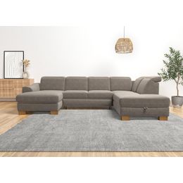 Wohnlandschaft Home Affaire "Dundee U-Form", grau (taupe), B:338cm H:86cm T:219cm, Flachgewebe (100% Polyester), Sofas, Wohnlandschaft, wahlweise mit Kopfteilverstellung und zus&auml;tzlich mit Bettfunktion