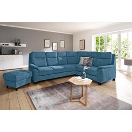Ecksofa Home Affaire "Boccaccio L-Form", blau (azure), B:265cm H:104cm T:215cm, Struktur weich (90% Polyester / 10% Polyamid);Luxus-Microfaser (100% Polyester);Luxus-Microfaser Vintageoptik(100% Polyester), Sofas, Ecksofa, mit Federkern, incl. Kopfteilverstellung, wahlweise Bettfunktion