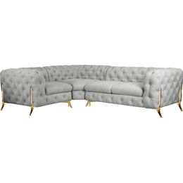 Chesterfield-Sofa LEONIQUE "Amaury L-Form", silber, B:264cm H:75cm T:204cm, Struktur (100% Polyester);Samtoptik (100% Polyester), Sofas, moderne Chersterfield-Optik, Breite 262 cm, Fußfarbe wählbar