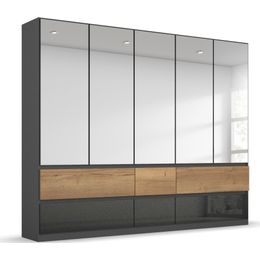 Drehtürenschrank Rauch "Winnipeg" Schränke Gr. B/H/T: 226 cm x 210 cm x 56 cm, Mit Beleuchtung, 5 St., grau (graumetallic, hochglanz grau) grifflose Front, Schubkästen m. Griffmulde, auch mit Beleuchtung