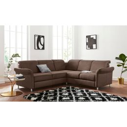 Sit & More Ecksofa SIT & MORE "Darwin L-Form", braun (cognac), B:249cm H:83cm T:229cm, Sofas, Ecksofa, inklusive Federkern, wahlweise mit Kopfteilverstellung, Bettfunktion