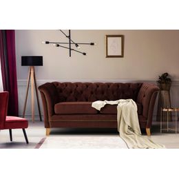 2-Sitzer Home Affaire "Newport", braun, B:175cm H:76cm T:81cm, Samtoptik (100% Polyester);Luxus-Microfaser Vintageoptik (100% Polyester);Struktur fein (100% Polyester), Sofas, mit Knopfheftung im R&uuml;cken, Keder und feinen Armlehnen