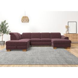 Wohnlandschaft Home Affaire "Dundee U-Form", lila (flieder), B:338cm H:86cm T:219cm, Flachgewebe (100% Polyester), Sofas, Wohnlandschaft, wahlweise mit Kopfteilverstellung und zus&auml;tzlich mit Bettfunktion