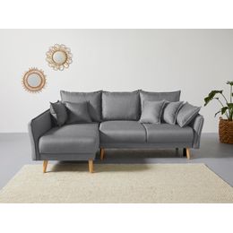 Ecksofa Home Affaire "Granbo L-Form", grau, B:240cm H:95cm T:170cm, 100% Polyester, Sofas, Ecksofa, incl. Bettfunktion und Bettkasten, Federkern-Polsterung, Seitentasche