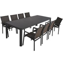 Garten-Essgruppe Garden Pleasure "AMIRA" Sitzmöbel-Sets Gr. B/H/T: 240 cm x 89 cm x 200 cm, stapelbar-ausziehbar, grau (anthrazit, anthrazit, anthrazit) mit ausziehbarem Tisch