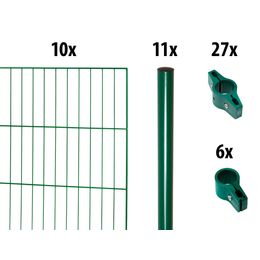 GARDEN 'N' MORE Einstabmattenzaun "mit Rundpfosten" Zaunelemente 10 Elemente für 20 m, LxH: 200 x 125 cm, mit 11 Pfosten Gr. H/L: 125 cm x 20 m, Pfosten: 11 St., grün