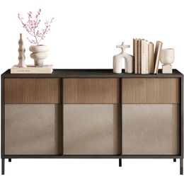 Sideboard Inosign "Everest Breite 156 cm, Kommode mit 3 Türen" Sideboards Gr. B/H/T: 156 cm x 86 cm x 40 cm, grau (lava, lehmfarben, absetzung mercure (druck)) Sideboards Anrichte, SoftSelf Closing, Korpus 22 mm