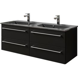 Waschtisch SAPHIR "Serie 6025 Mineralmarmor-Waschtisch mit Unterschrank, 132 cm breit" Waschtische Gr. Waschtisch grau, schwarz (schwarz matt, matt) Waschtische Doppel-Waschplatz mit 4 Schubladen, hängend, verschiedene Ausführungen