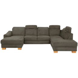 Wohnlandschaft Home Affaire "Dundee U-Form", grau (grau, beige), B:338cm H:86cm T:219cm, Luxus-Microfaser Florence (100% Polyester), Sofas, Wohnlandschaft, wahlweise mit Kopfteilverstellung und zus&auml;tzlich mit Bettfunktion