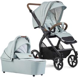 Kombi-Kinderwagen Gesslein "FX4 Soft+ mit Aufsatz Swing schwarz, mintgrün meliert" grün (mintgrün meliert) Baby Kinderwagen Kombikinderwagen mit Babywanne C3 und Babyschalenadapter