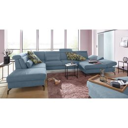 Sit & More Wohnlandschaft SIT & MORE "Brisbane U-Form", blau (hellblau), B:367cm T:243cm, Soft clean (98% Polyester, 2% Polyamid), Sofas, Wohnlandschaft, Fu&szlig;h&ouml;he 12 cm, inklusive Sitztiefen-, Armteil- und Kopfteilverstellung