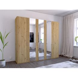 Drehtürenschrank Wiemann "Mainau" Schränke Gr. B/H/T: 246,3 cm x 216 cm x 58 cm, 5 St., braun (bianco, eiche, nachbildung, kristallspiegel) mit Holz- und Spiegeltüren