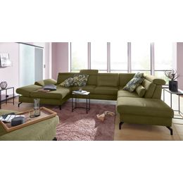 Sit & More Wohnlandschaft SIT & MORE "Brisbane U-Form", gr&uuml;n (olive), B:367cm T:243cm, Soft clean (98% Polyester, 2% Polyamid), Sofas, Wohnlandschaft, Fu&szlig;h&ouml;he 12 cm, inklusive Sitztiefen-, Armteil- und Kopfteilverstellung