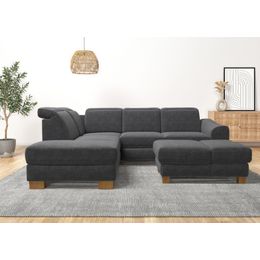 Ecksofa Home Affaire "Dundee L-Form", grau (anthrazit), B:263cm H:86cm T:219cm, Flachgewebe 100% Polyester, Sofas, Ecksofa, wahlweise mit Kopfteilverstellung und zus&auml;tzlich mit Bettfunktion