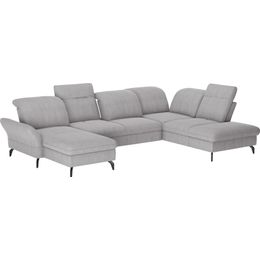 Sit & More Wohnlandschaft SIT & MORE "Leandro U-Form", silber, B:363cm H:88cm T:242cm, 90% Polyester, 10% Polyamid, Sofas, Wohnlandschaft, Wahlweise mit Bett-, Kopfteil - und Armlehnfunktion, sowie Bettkasten