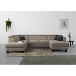 Sit & More Wohnlandschaft SIT & MORE "Belluci U-Form", braun (savannah), B:321cm H:85cm T:195cm, Sofas, Wohnlandschaft, Kopfteilverstellung und Federkern, wahlweise mit Bettfunktion