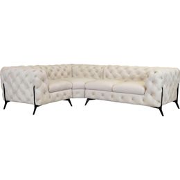 Chesterfield-Sofa LEONIQUE "Amaury L-Form", beige, B:264cm H:75cm T:204cm, Struktur (100% Polyester);Samtoptik (100% Polyester), Sofas, moderne Chersterfield-Optik, Breite 262 cm, Fußfarbe wählbar