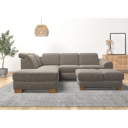 Ecksofa Home Affaire "Dundee L-Form", grau (taupe), B:263cm H:86cm T:219cm, Flachgewebe 100% Polyester, Sofas, Ecksofa, wahlweise mit Kopfteilverstellung und zus&auml;tzlich mit Bettfunktion