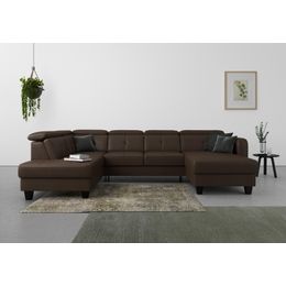 Sit & More Wohnlandschaft SIT & MORE "Belluci U-Form", braun (mocca), B:321cm H:85cm T:195cm, Sofas, Wohnlandschaft, Kopfteilverstellung und Federkern, wahlweise mit Bettfunktion