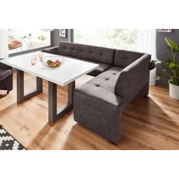 Eckbank exxpo - SOFA FASHION "Barista" Sitzbänke Gr. B/H/T: 197 cm x 82 cm x 265 cm, Lu x us-Microfaser, langer Schenkel links, braun (dark brown) Eckbänke Frei im Raum stellbar