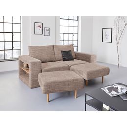3-Sitzer "Looksvb", beige (beige, braun), B:212cm H:96cm T:107cm, LOOKS by Wolfgang Joop, Sofas, Verwandlungssofa: aus Sofa wird Sofa mit 2 Hockern, mit Regalfunktion