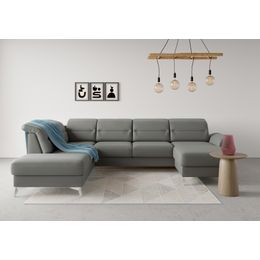 Sit & More Wohnlandschaft SIT & MORE "Sinatra U-Form", grau (steel), B:326cm H:85cm T:220cm, 100% Polyester, Sofas, Wohnlandschaft, optional mit Kopfteilverstellung und Armteilfunktion etc.