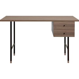 Schreibtisch WOODMAN "Daniel" Tische Gr. B/H/T: 130 cm x 75 cm x 65 cm, braun (nussbaum, schwarz) Schreibtische Schubladen mit Soft-Close-Funktion, Beine aus Metall