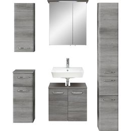 Badmöbel-Set SAPHIR "Quickset 328 5-teilig, Waschbeckenunterschrank mit LED-Spiegelschrank", grau (graphit struktur), Holzwerkstoff, Kastenmöbel-Sets, Badezimmer Set inkl. Türdämpfer, Badschrank, ohne Waschbecken, 8 Türen