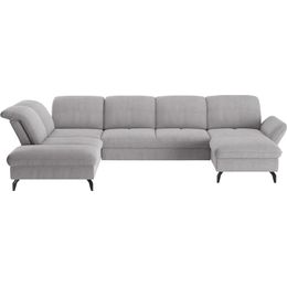 Sit & More Wohnlandschaft SIT & MORE "Leandro U-Form", silber, B:363cm H:88cm T:242cm, 90% Polyester, 10% Polyamid, Sofas, Wohnlandschaft, Wahlweise mit Bett-, Kopfteil - und Armlehnfunktion, sowie Bettkasten